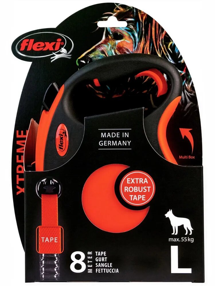 Поводок рулетка для собак Flexi Xtreme L лента 8 м до 55 кг, с рукояткой soft-touch