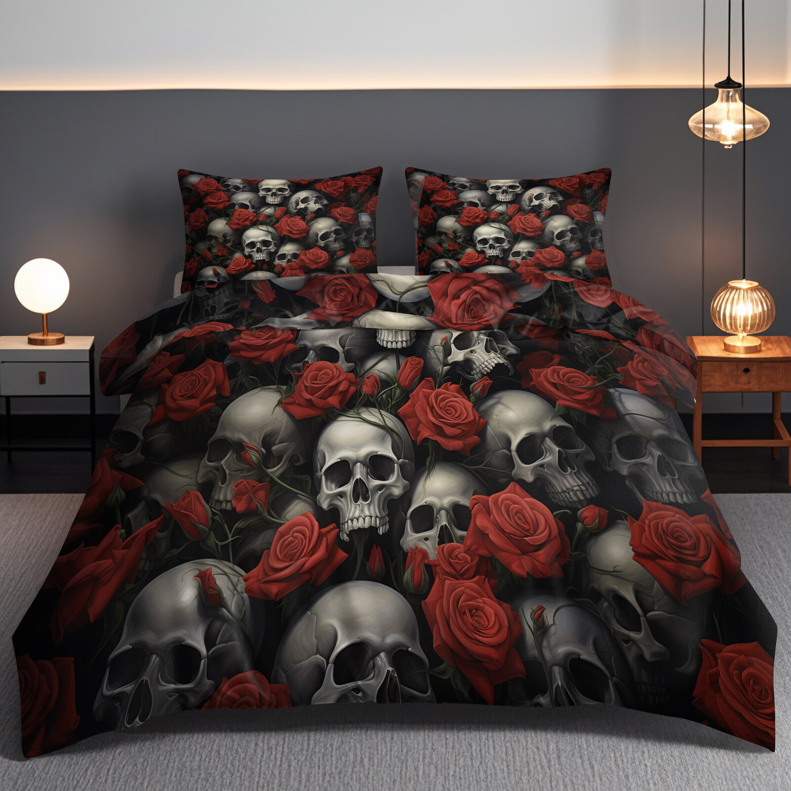 Комплект постельного белья 1.5/2-сп/Евро 3 предмета 145x210cm Готический Череп Mикрофибра 2 наволочки 70х70