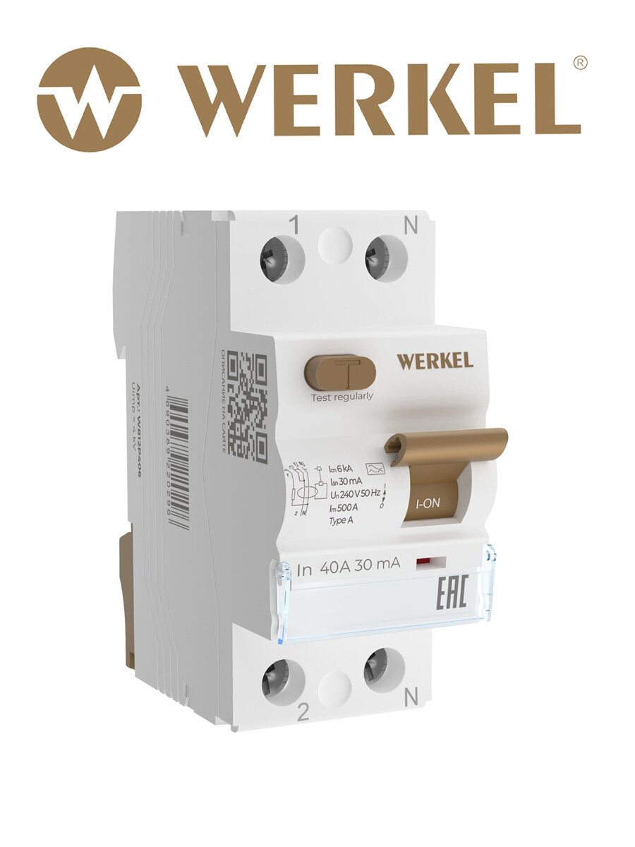Устройство защитного отключения 1P+N Werkel W812P406 электромеханический, 63A, 30 mA, А, 6 кА