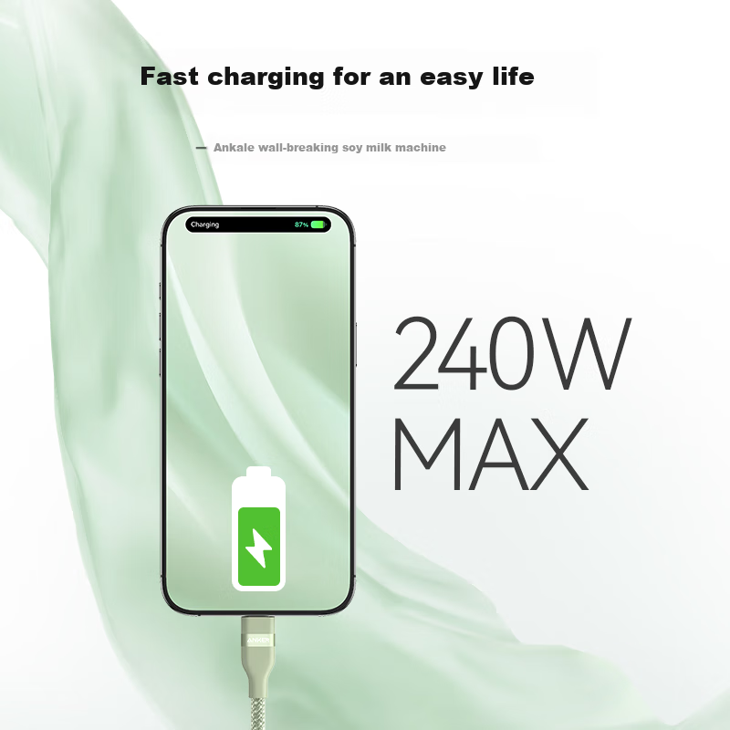 ANKE хлопковый мягкий кабель с разъемом Type-C для iPhone 17/16 Pro Max/15 iPad Mac совместимый с быстрой зарядкой 240