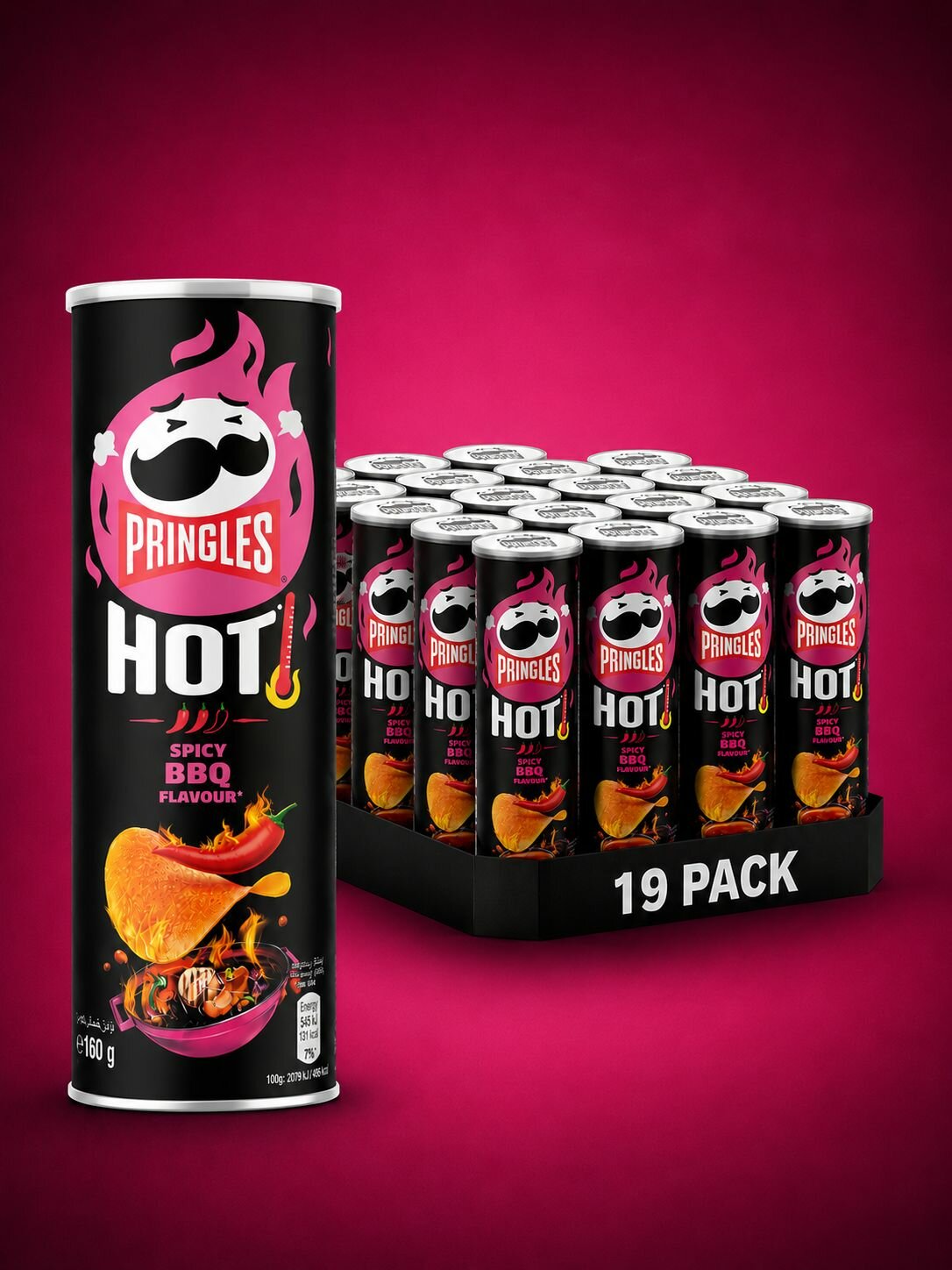 Картофельные чипсы Pringles HOT Spicy BBQ Острый Барбекю, 160 гр, 19 шт