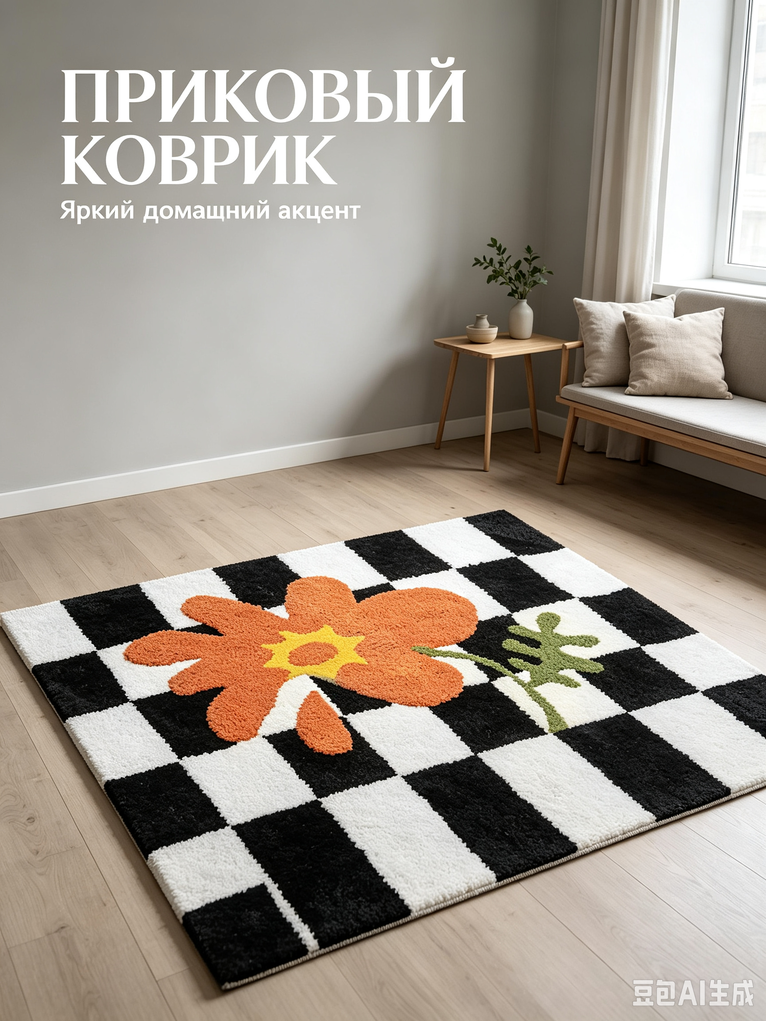 Коврик для двери, оранжевый с цветочным узором, нескользящий, размер 80х120 см, для ванной комнаты, кухни