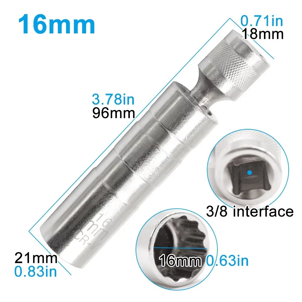 Ключ для свечей зажигания 16 мм, 3/8"