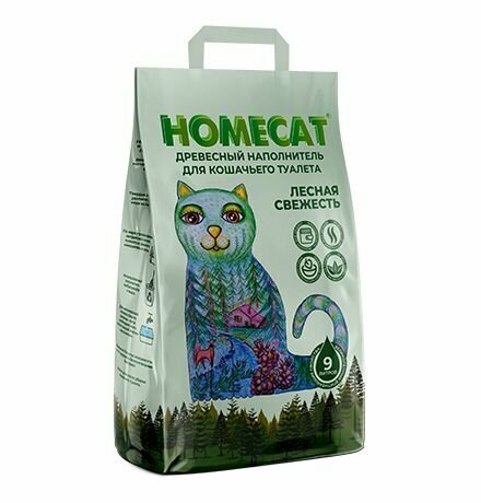 Homecat Лесная свежесть / Древесный наполнитель Хоумкэт для кошачьего туалета Мелкие гранулы, 9л