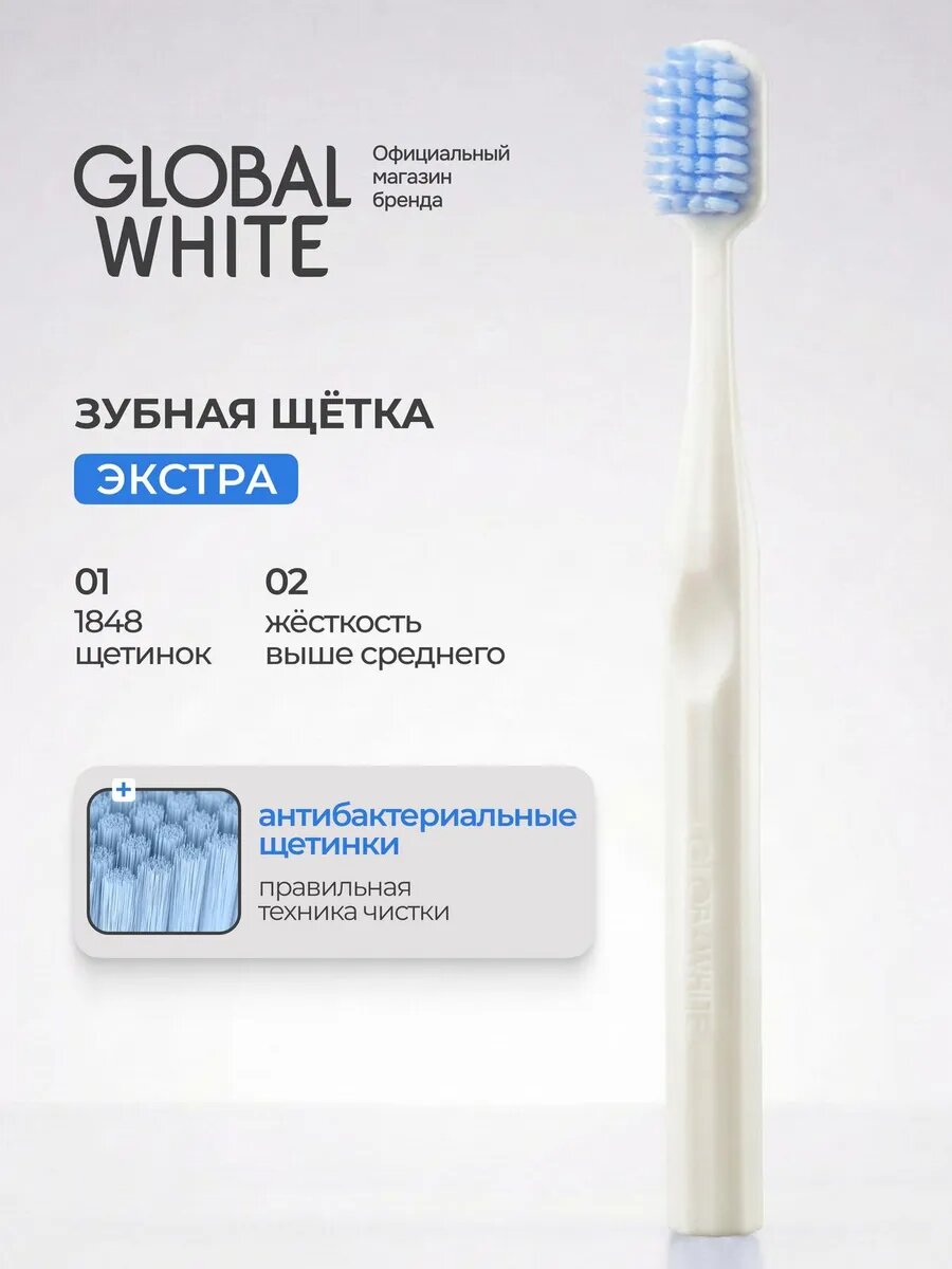 Зубная щетка Global White Keep it White, средняя жесткость, белая, нескользящая