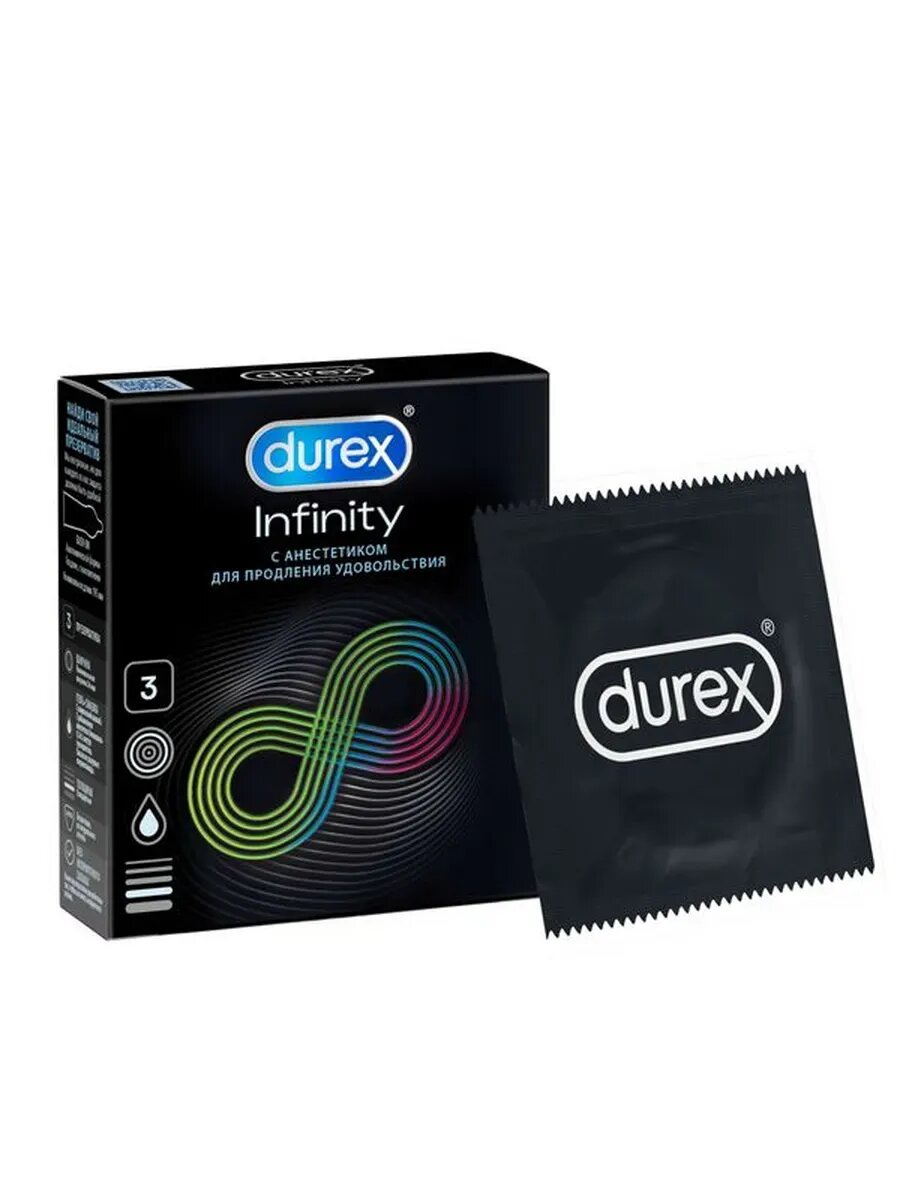 Презервативы гладкие с анестетиком Infinity Durex/Дюрекс 3шт