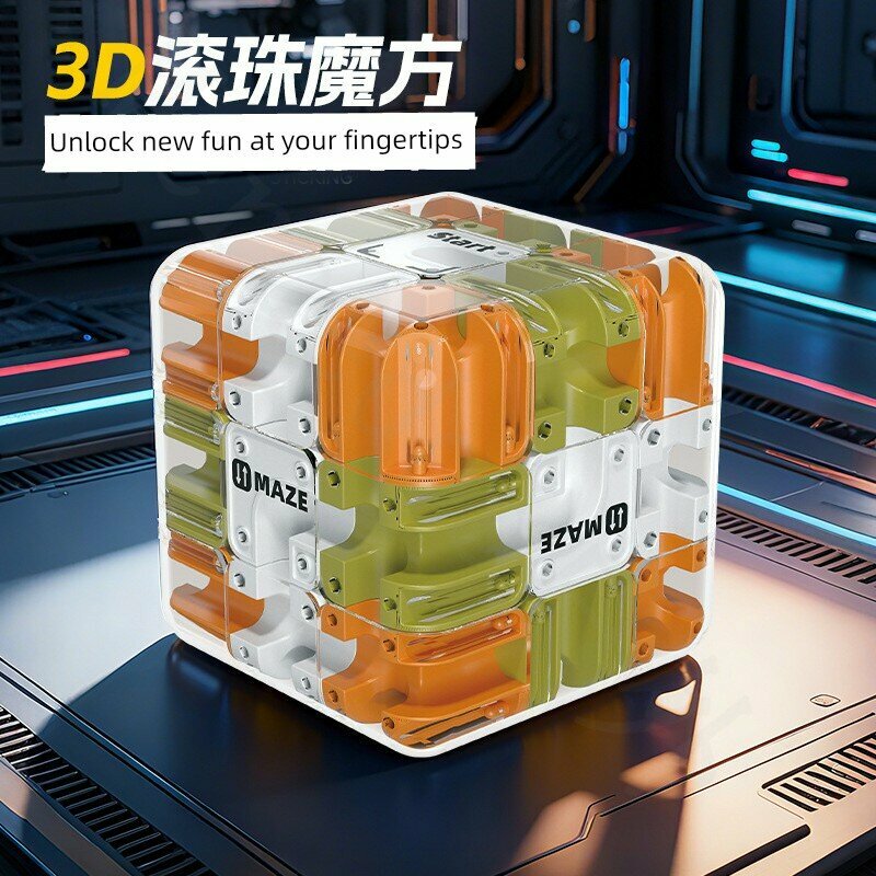3D роликовая лабиринтная головоломка куб 3x3, желто-зеленый цвет для развития логики и снятия стресса у детей