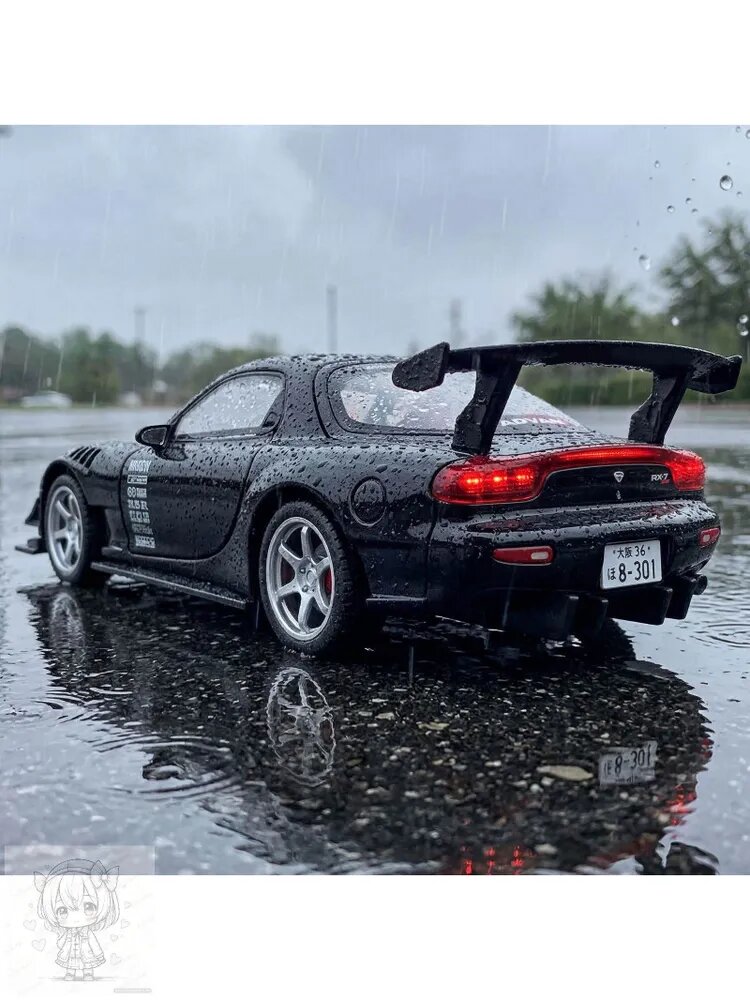 JDM 1:32 Mazda RX7 RX-7 Sports Car, Модель из сплава, Детские игрушечные машинки, Звук и свет, Настольные украшения