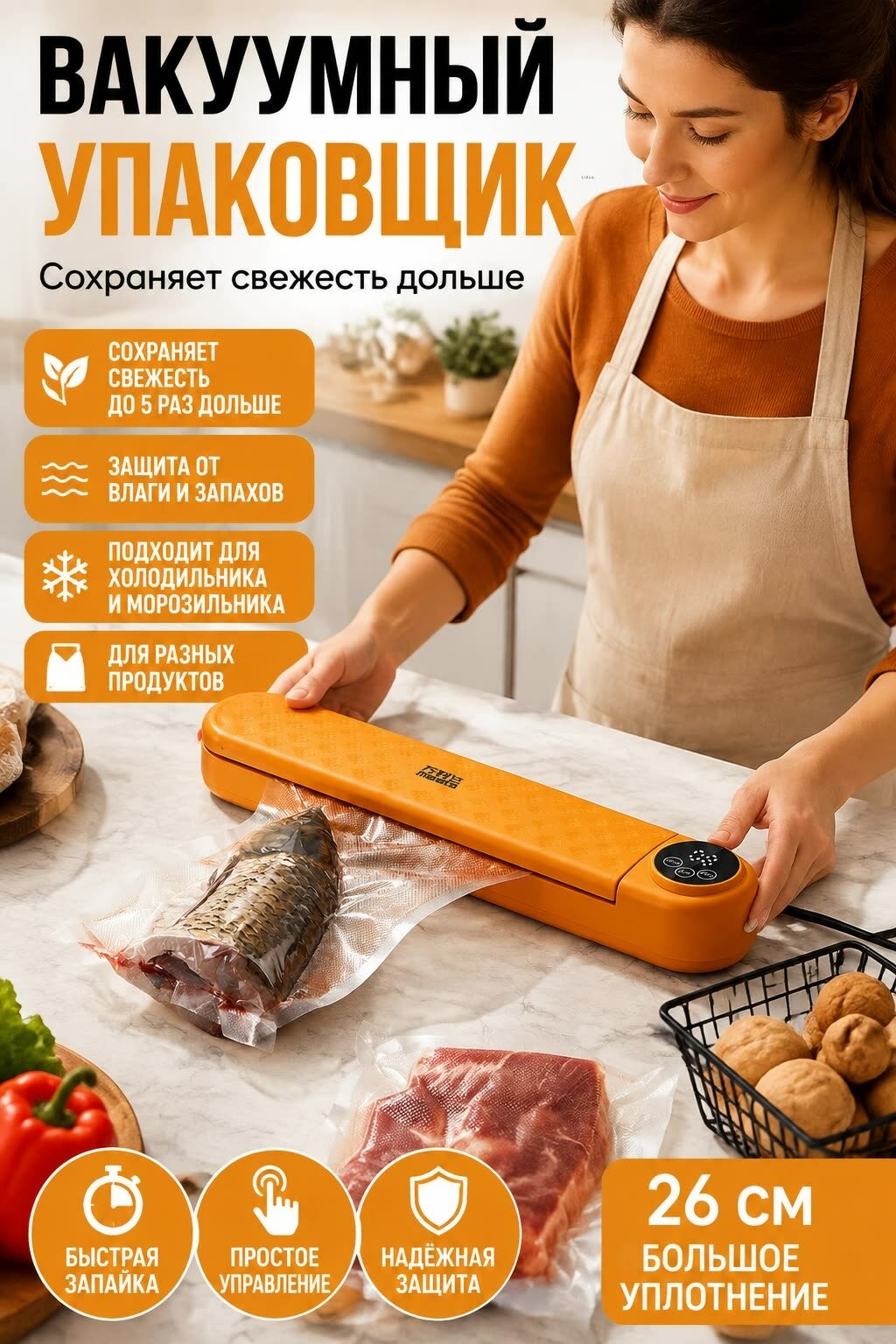 Вакуумный упаковщик, Сумка, мини, пластик оранжевый для дома зелёный