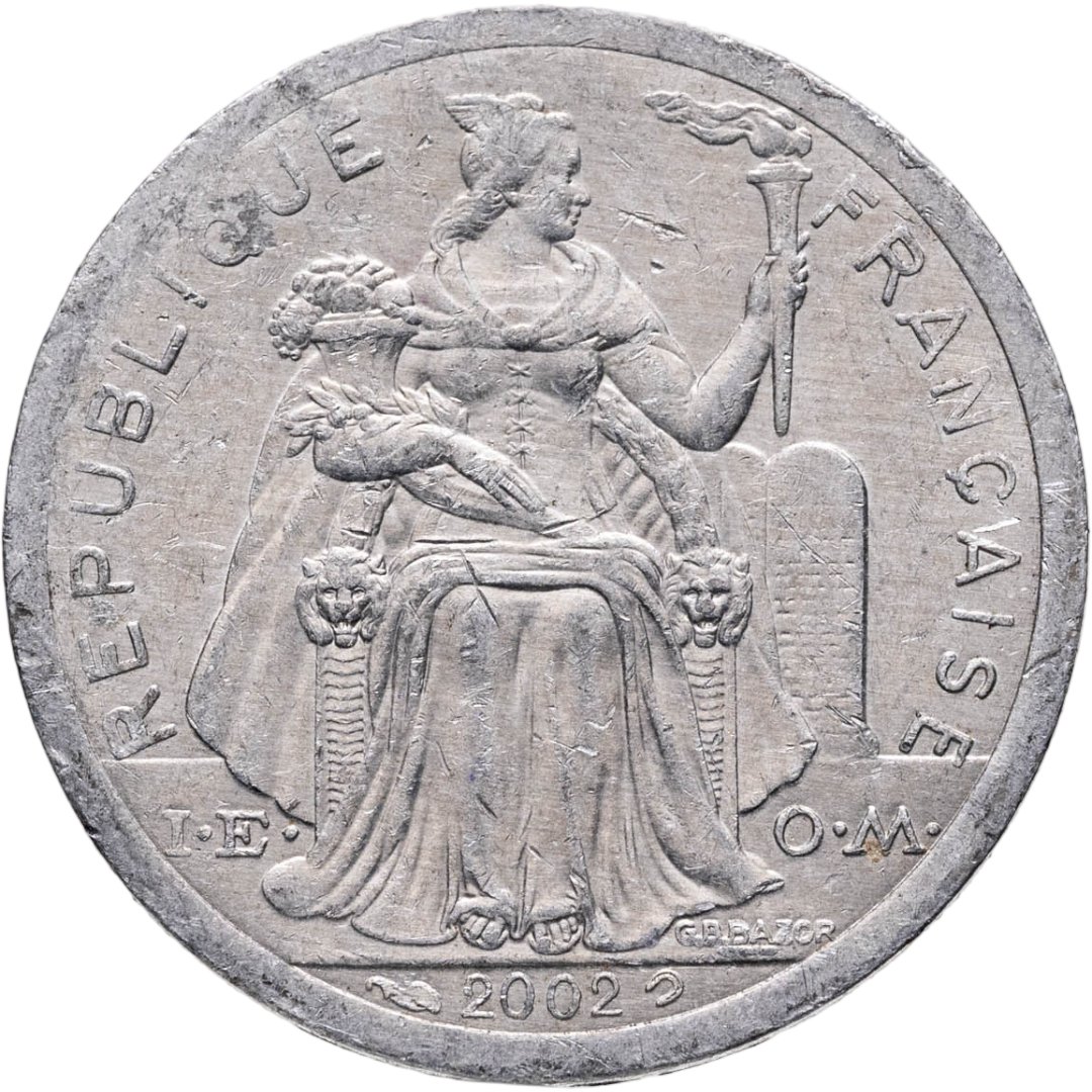 Французская Полинезия 1 франк 2002, Алюминий, в сохранности VF-XF