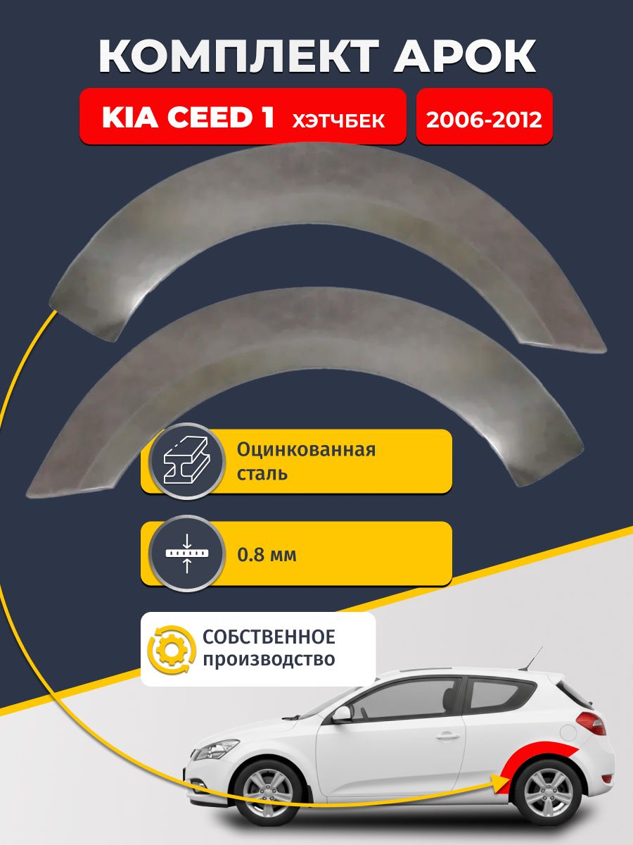 Комплект задних ремонтных арок для автомобиля (2 шт.), Kia Ceed 1 2006-2012 хэтчбек 3 дв (Киа Сид 1). Оцинкованная сталь 0,8 мм.