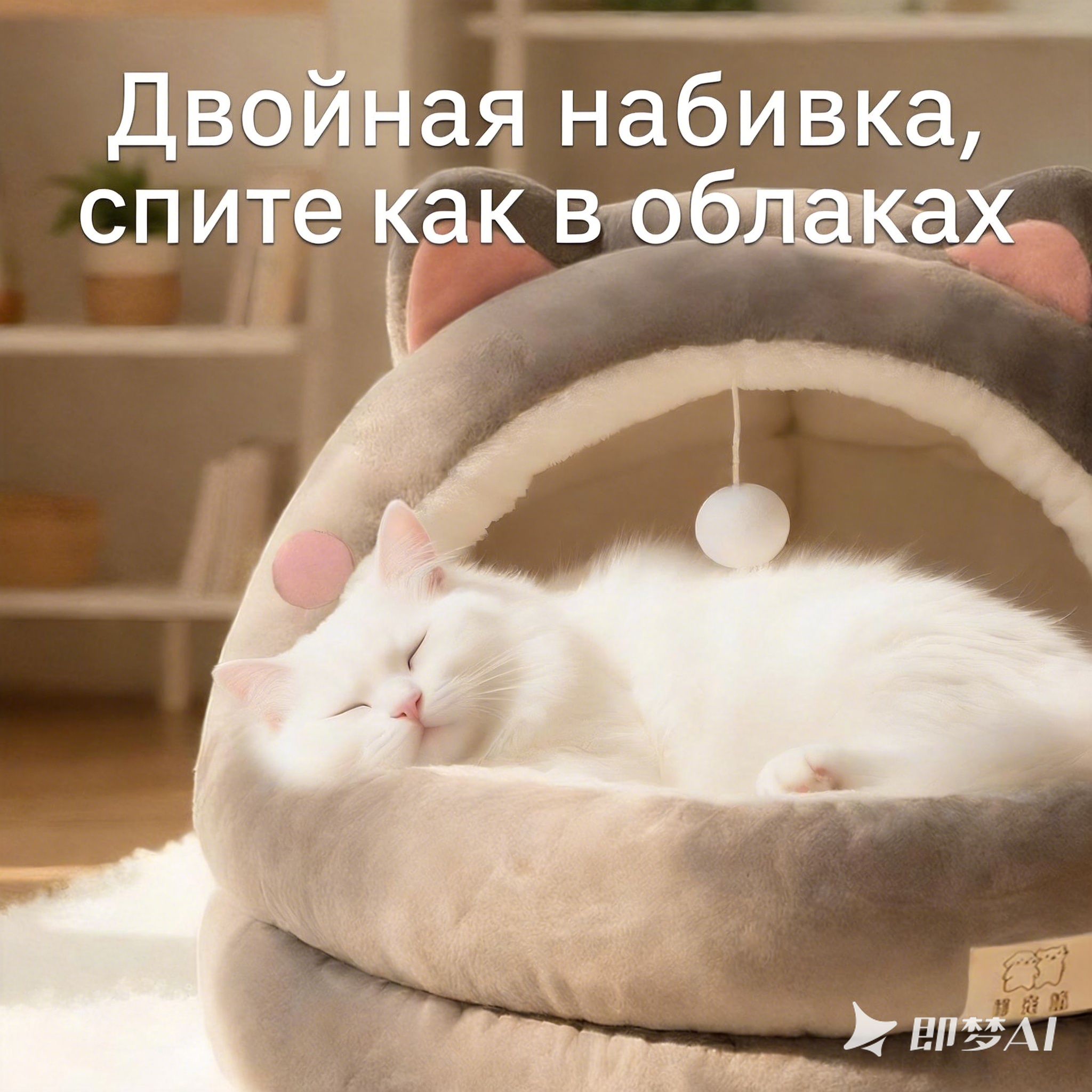 Домик для кошек и собак Нора меховая с подушкой L ,52*50*40CM