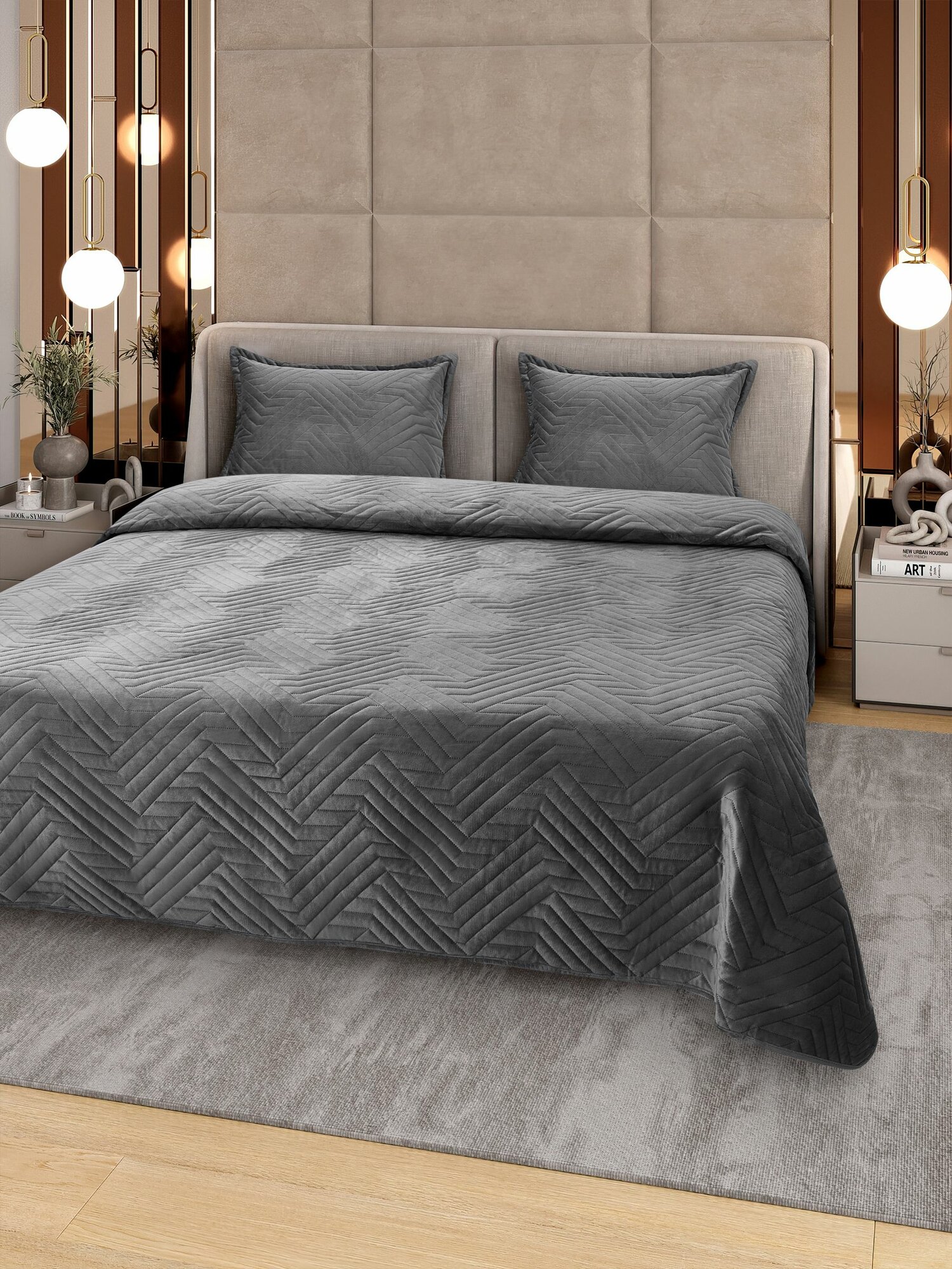 Покрывало на кровать 220х240 см, City Home Collection, цвет темно-серый