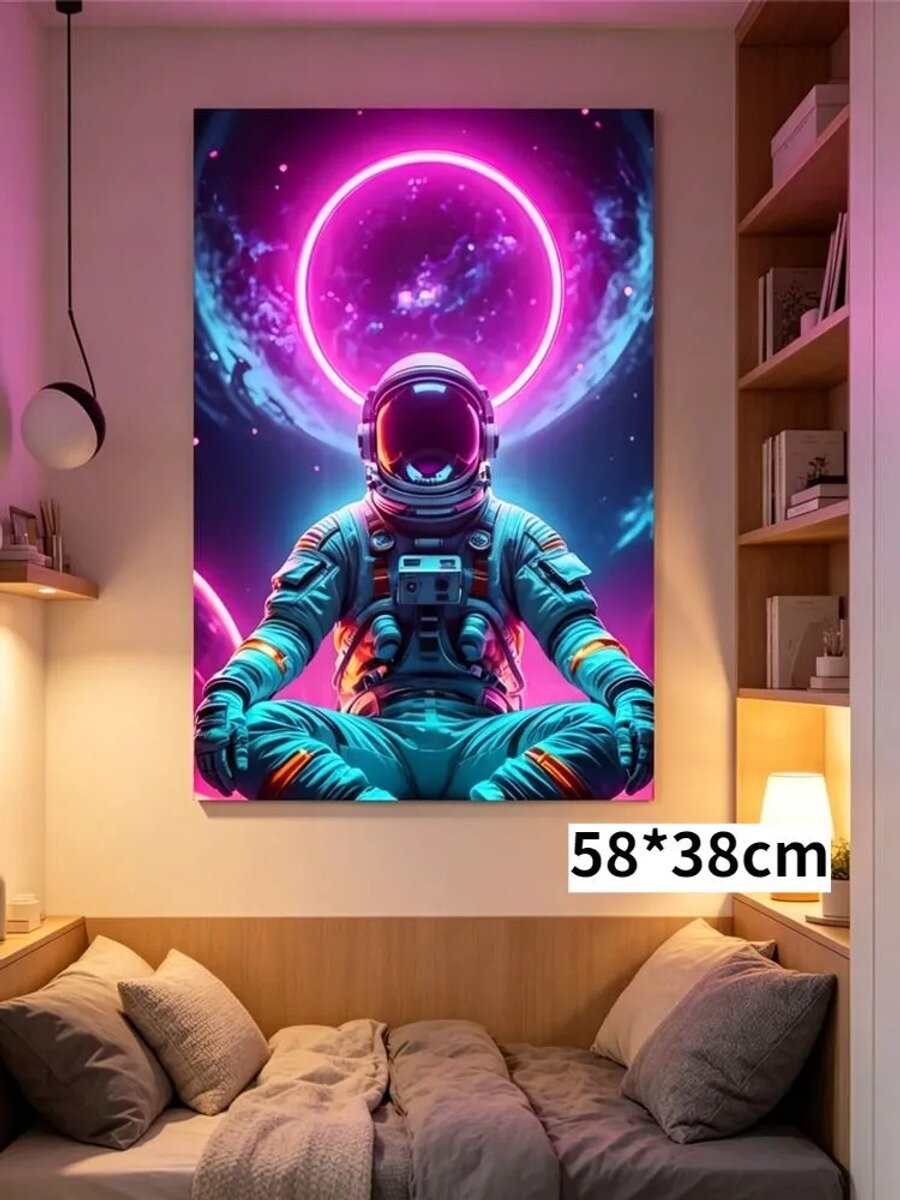 Настенная неоновая картина «Космонавт» с, 58×38 см, декор для дома