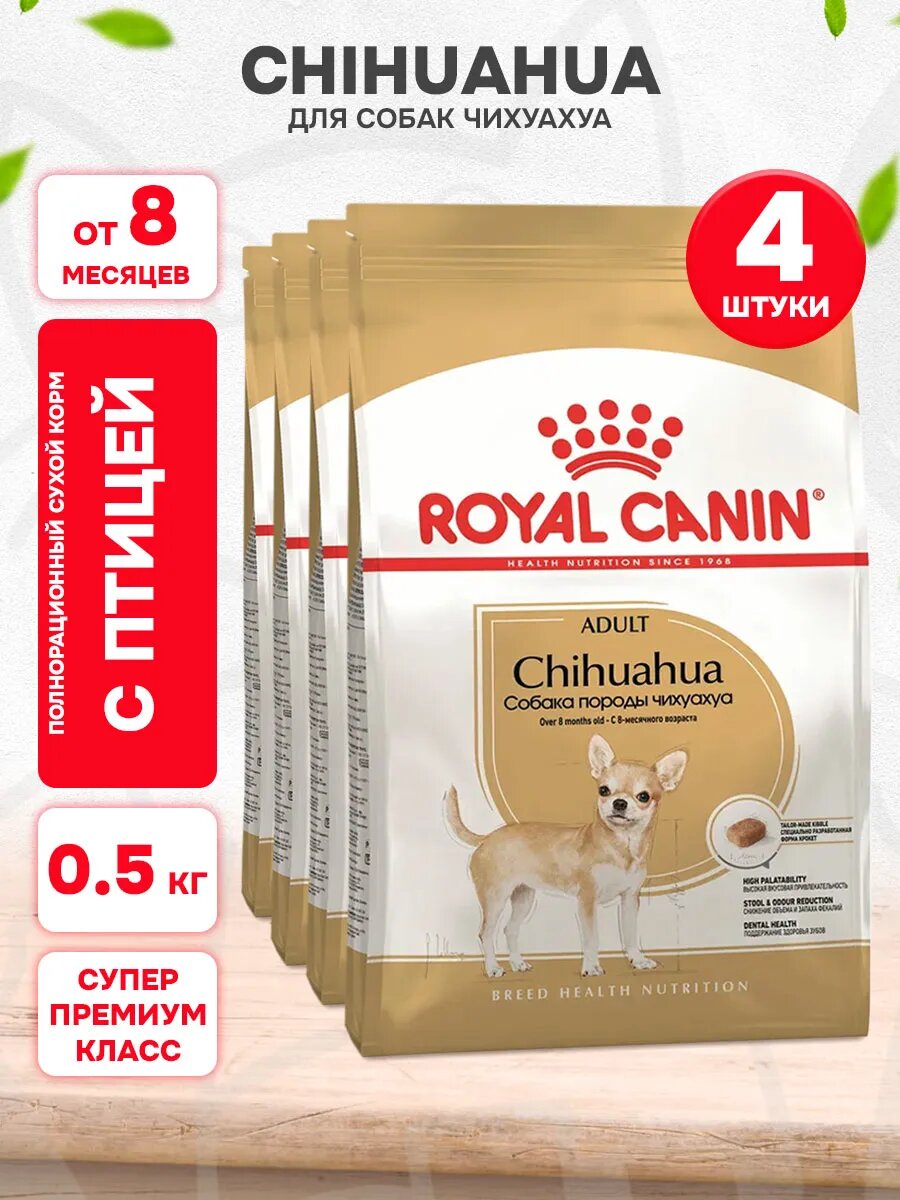 Корм сухой Royal Canin Chihuahua Adult для взрослых собак чихуахуа, 0,5 кг х 4 шт