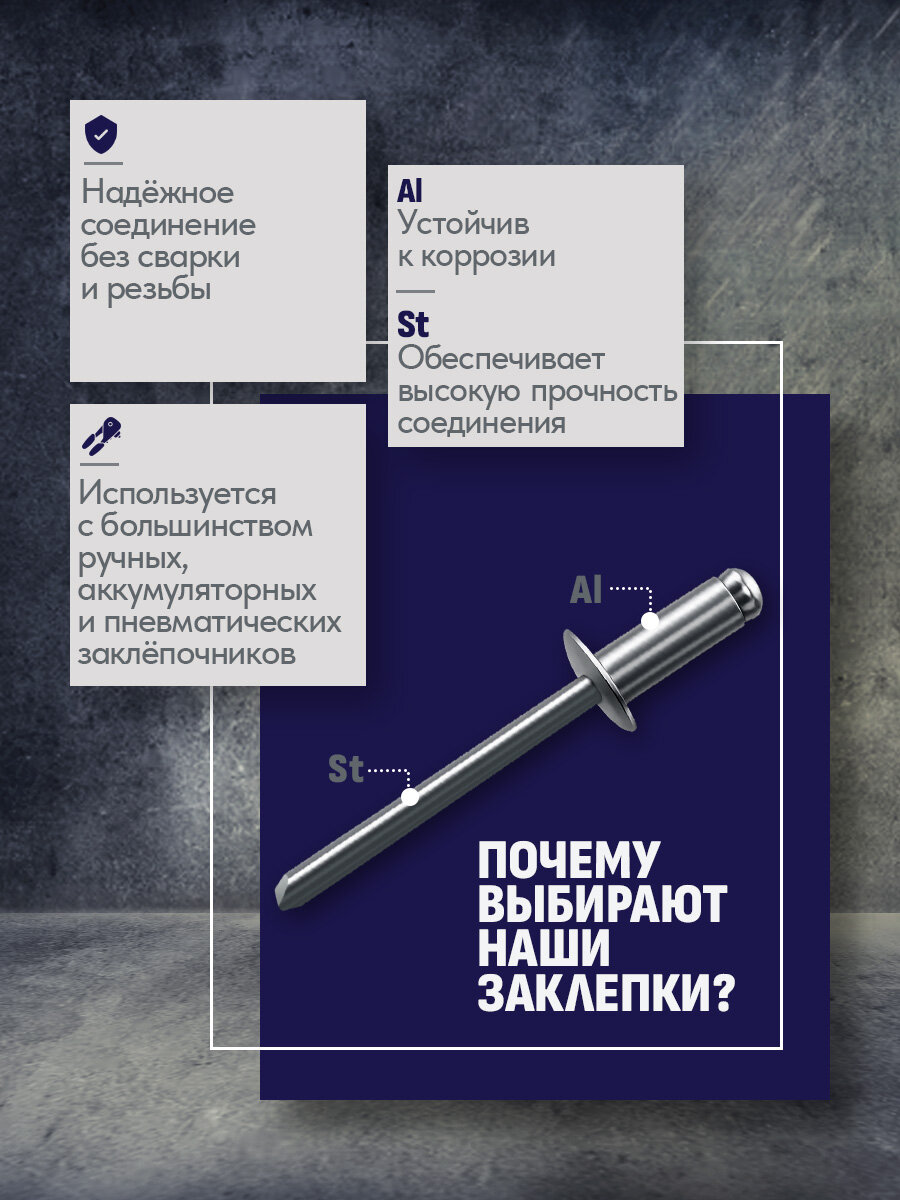 Заклепка вытяжная 4х12 мм 50 шт, алюминий-сталь