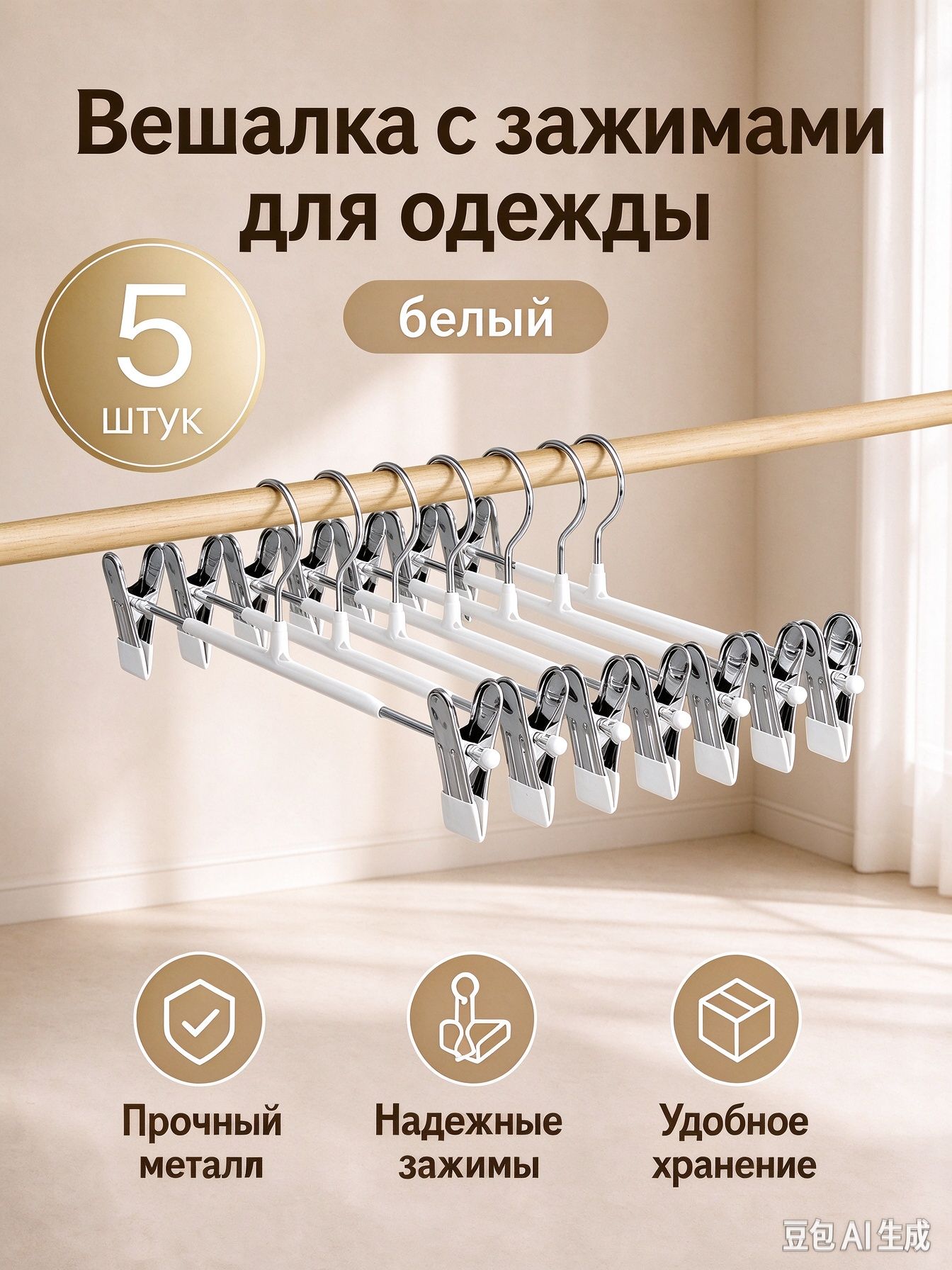 Вешалка плечики 31 см 5 шт металл белый