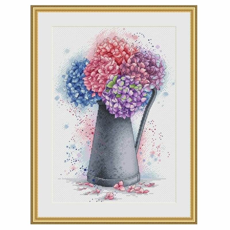 Hаборы для вышивания крестом Amishop Разноцветные гортензии, 117 x 166 стежка, 21 x 30 см, 40 цветов, 14CT Aida