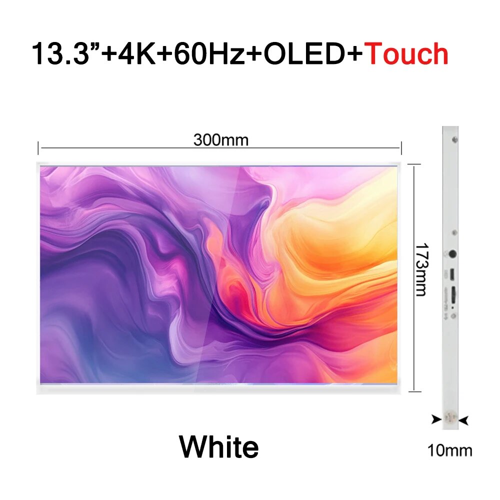 13,3-дюймовый портативный монитор с 4K AMOLED сенсорным экраном 3840*2160P 400 нит HDR 100000:1 1MS игровой дисплей для ПК, ноутбука, телефона, PS5, Xbox