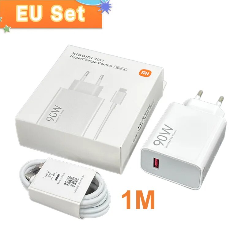 Оригинальное зарядное устройство Xiaomi 90W для быстрой зарядки, USB-адаптер для EU and 1M Cable