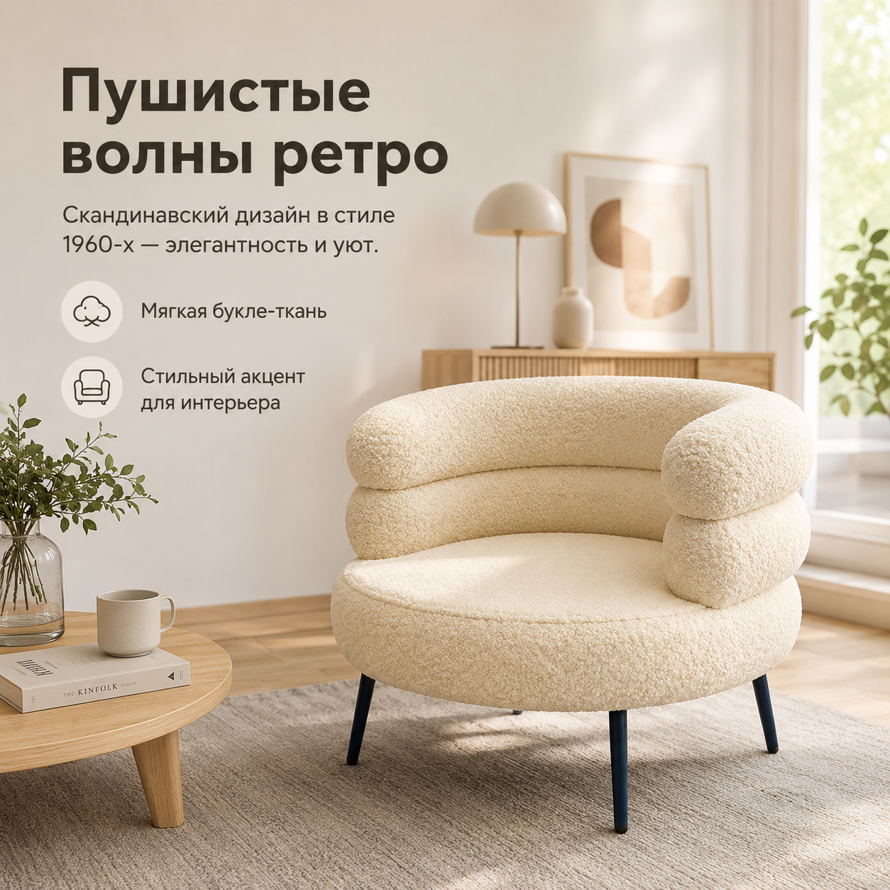 Кресло‑стул из плюшевой ткани, одиночное мягкое кресло для спальни, туалетного столика 1 шт, 67х42х55 см