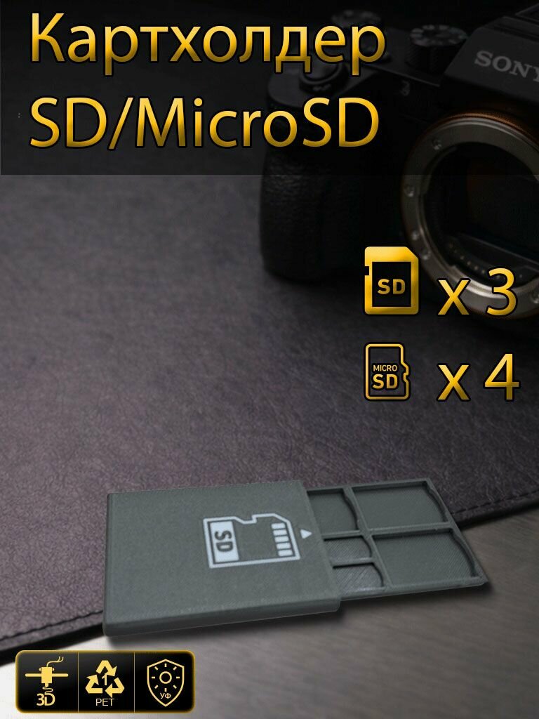 Футляр для карт памяти SD и MicroSD, кейс на 7 слотов (3 SD и 4 MicroSD)