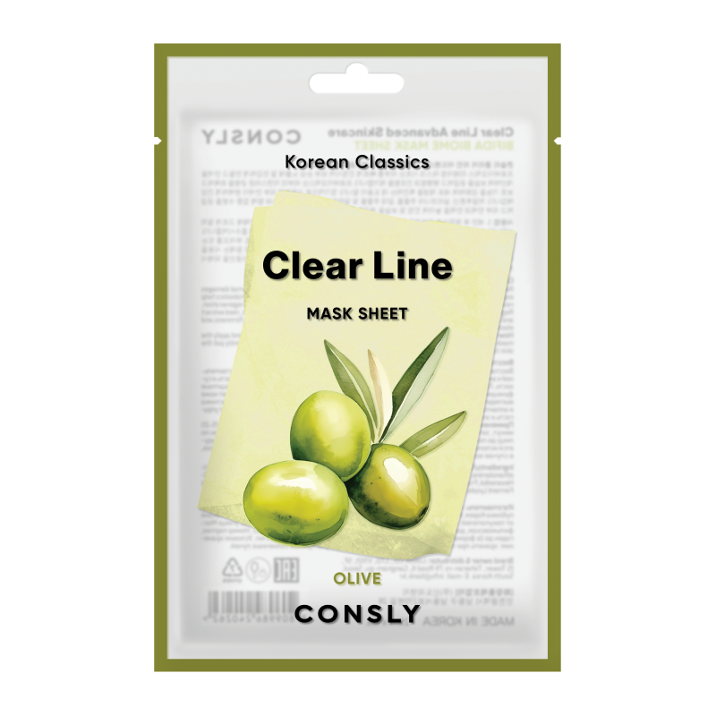 Consly Clear Line Korean Classics Olive Mask Sheet Питательная тканевая маска с экстрактом оливы