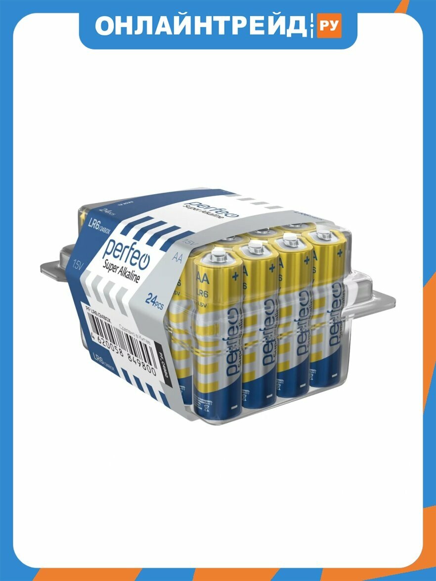 Батарейка алкалиновая Perfeo Super Alkaline LR6/24BOX, тип AA, 24шт, коробка