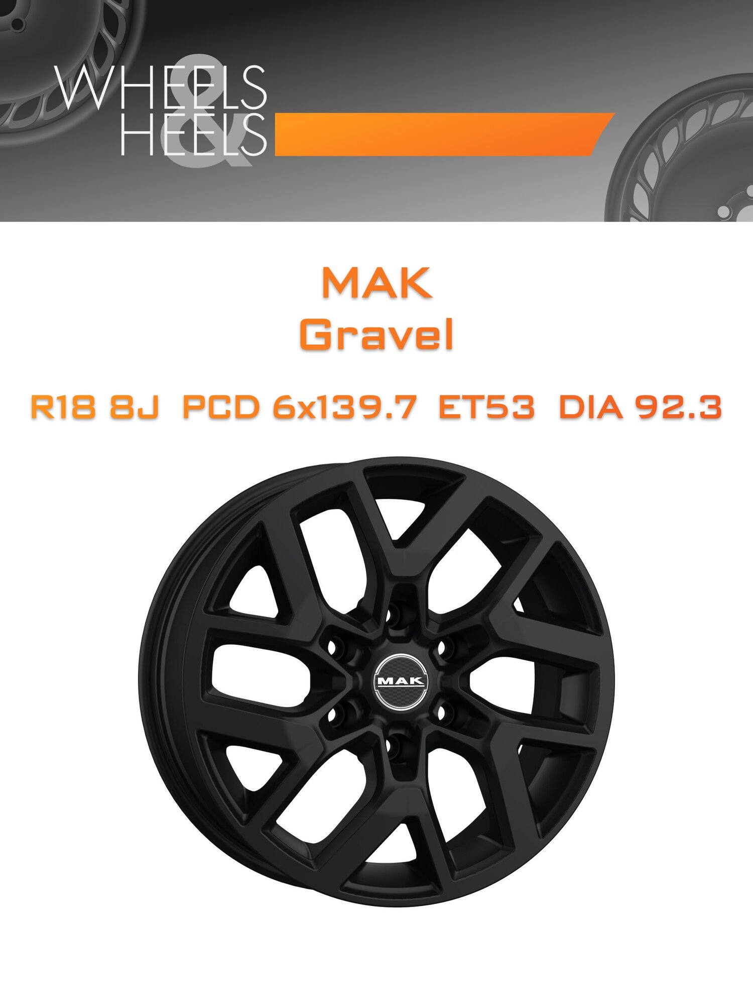 Диск автомобильный литой MAK Gravel 18x8 6x139.7 et53 dia92.3 Чёрный матовый