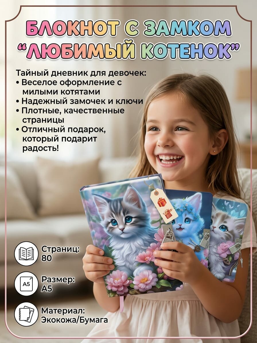 Очаровательный блокнот для творческих записей, ярких идей и самых трогательных воспоминаний девочки