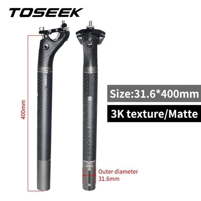 Подседельный штырь для велосипеда TOSEEK из матового карбона, смещение 20 мм