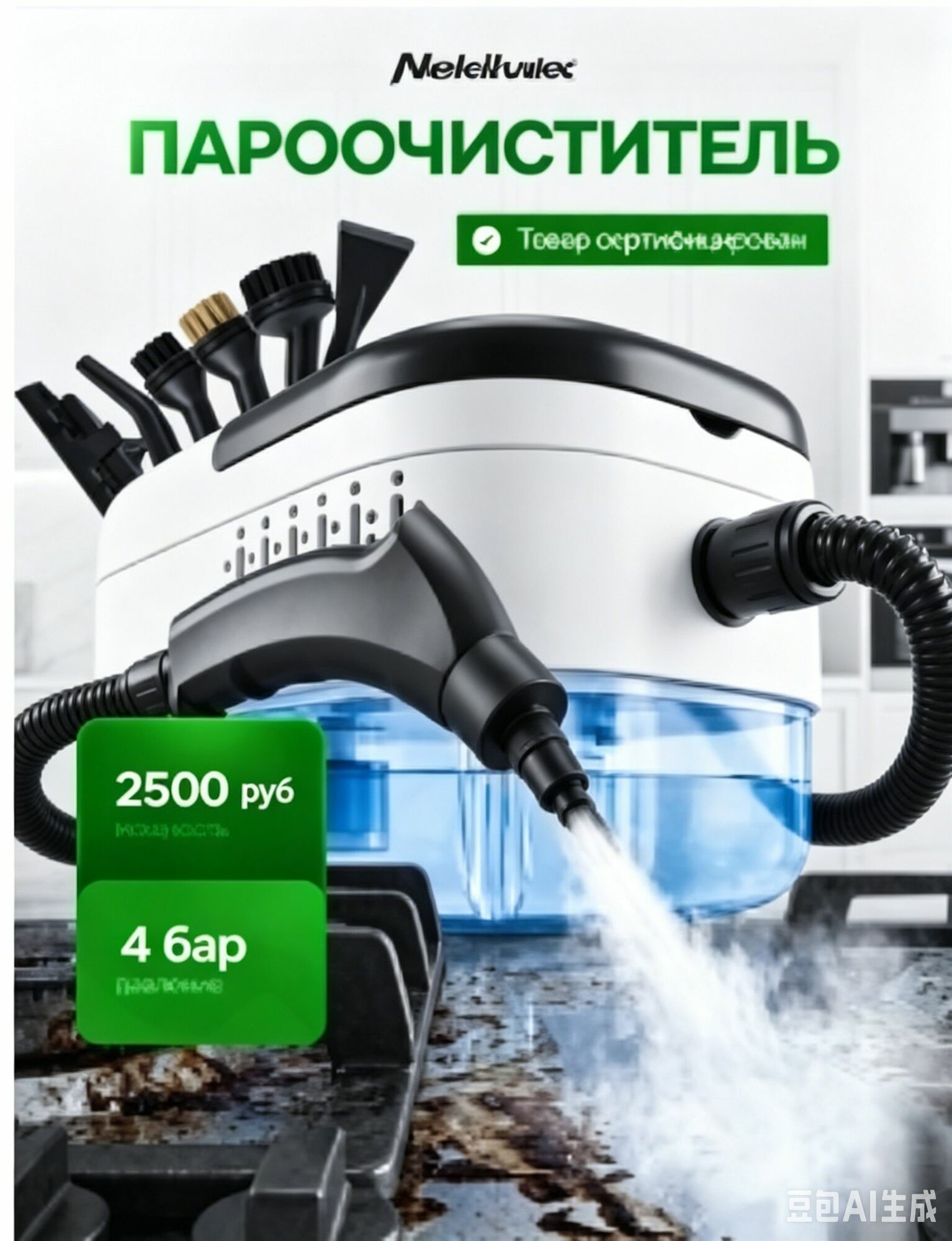 Nekilvex Пароочиститель 019da9771fe57ce59032c008747d77cc 2500 Вт, насадки - 4 шт