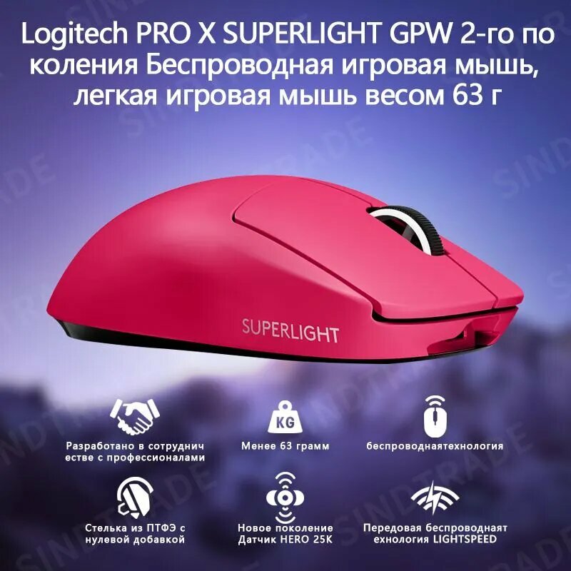 Logitech G Игровая мышь беспроводная Pro X Superlight, светло-розовый