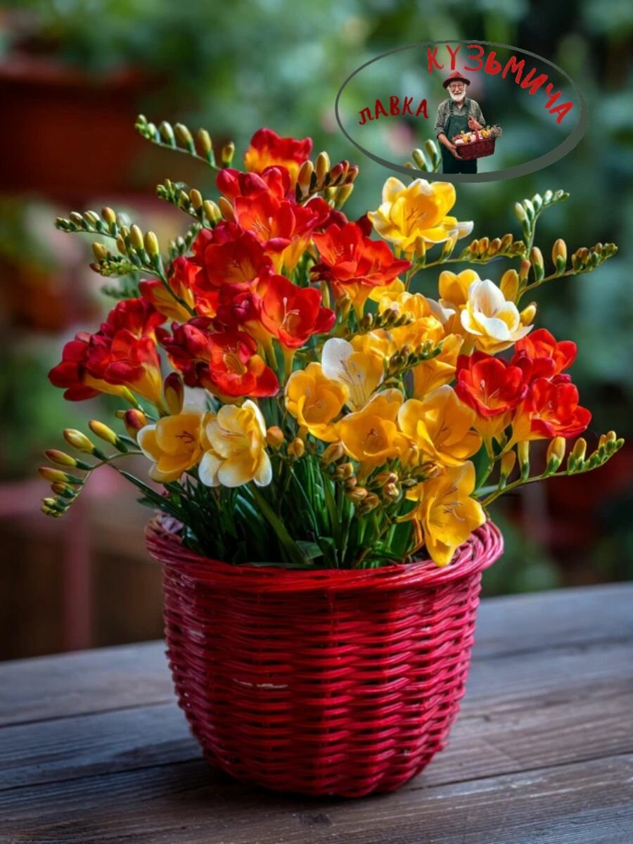 Луковицы цветов, Лавка Кузьмича, Фрезии DOUBLE RED and YELLOW MIX (7 штук )