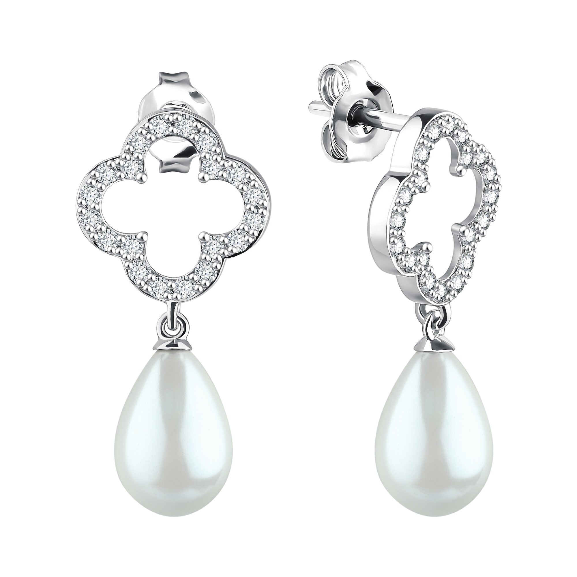 Серьги, серебро, 925 проба, родирование, жемчуг, фианит