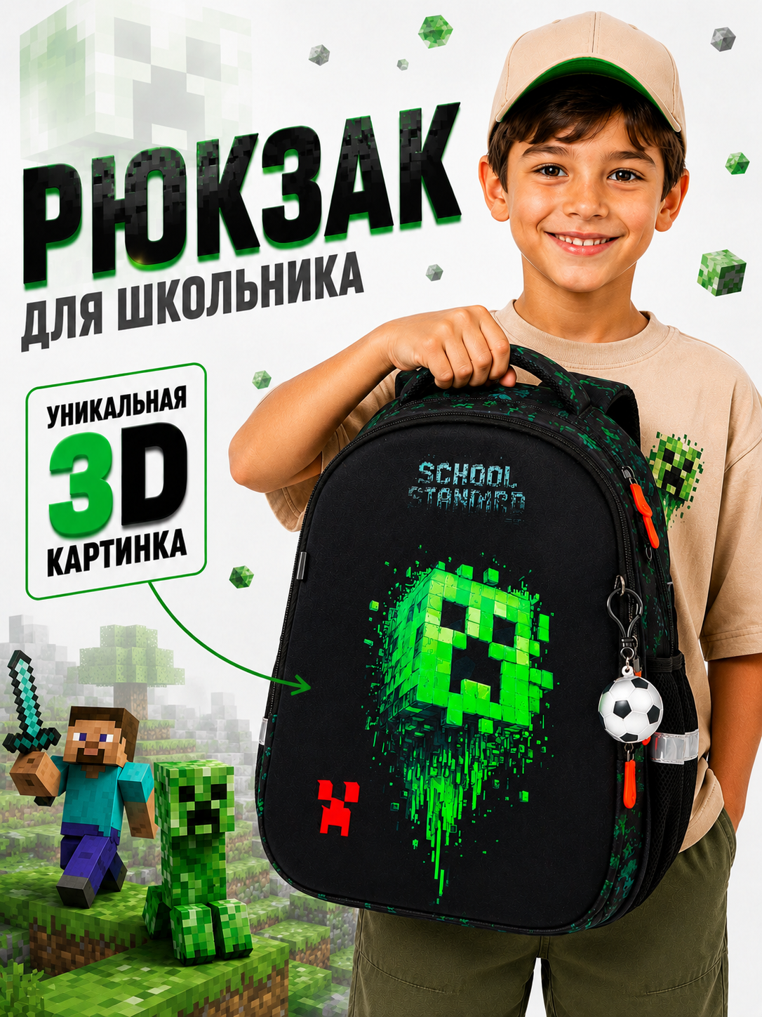 Рюкзак школьный для мальчика 17 л анатомическая спинка+мячик School Standard(Скул Стандарт)