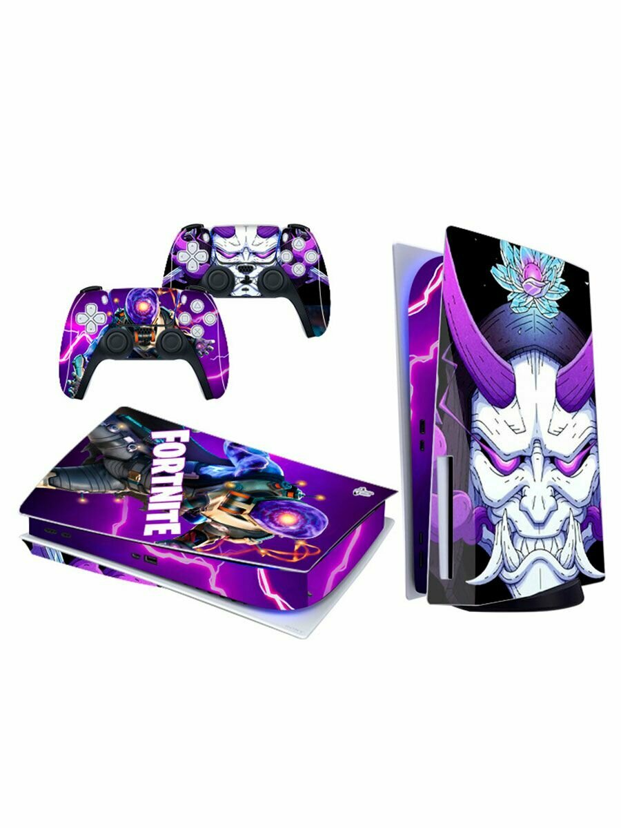 Наклейка виниловая защитная на игровую консоль Sony PlayStation 5 Fat Disc Edition, Fortnite, полный комплект с геймпадами