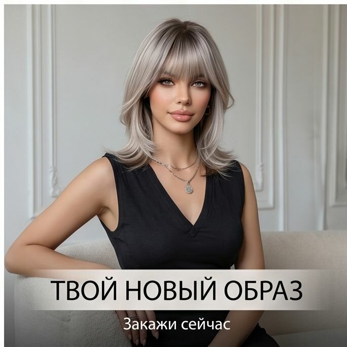 Женская парикма, каре до ключиц, градиент серо-золотой цвет, тонкая дышащая основа, для летней повседневной носки