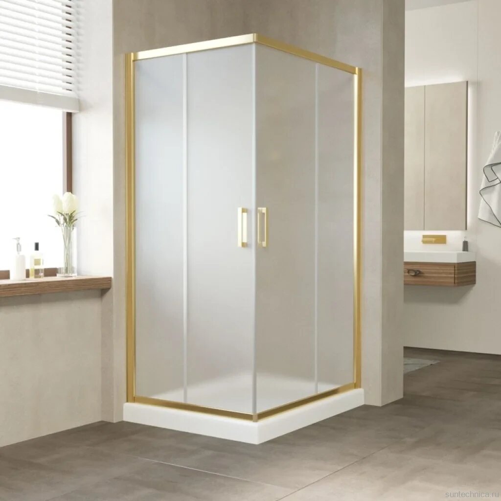 Душевой уголок Vegas Glass ZA-F Tur Novo 90*80 09 10 профиль золото, стекло сатин