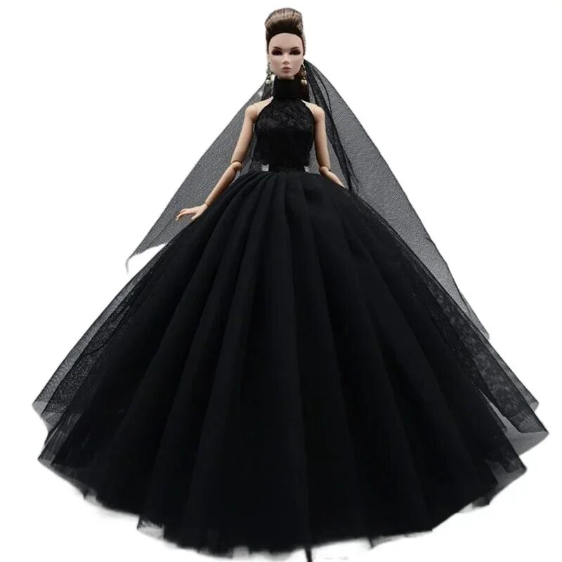 Платье для куклы 1/6 Cloth Черный, black high neck