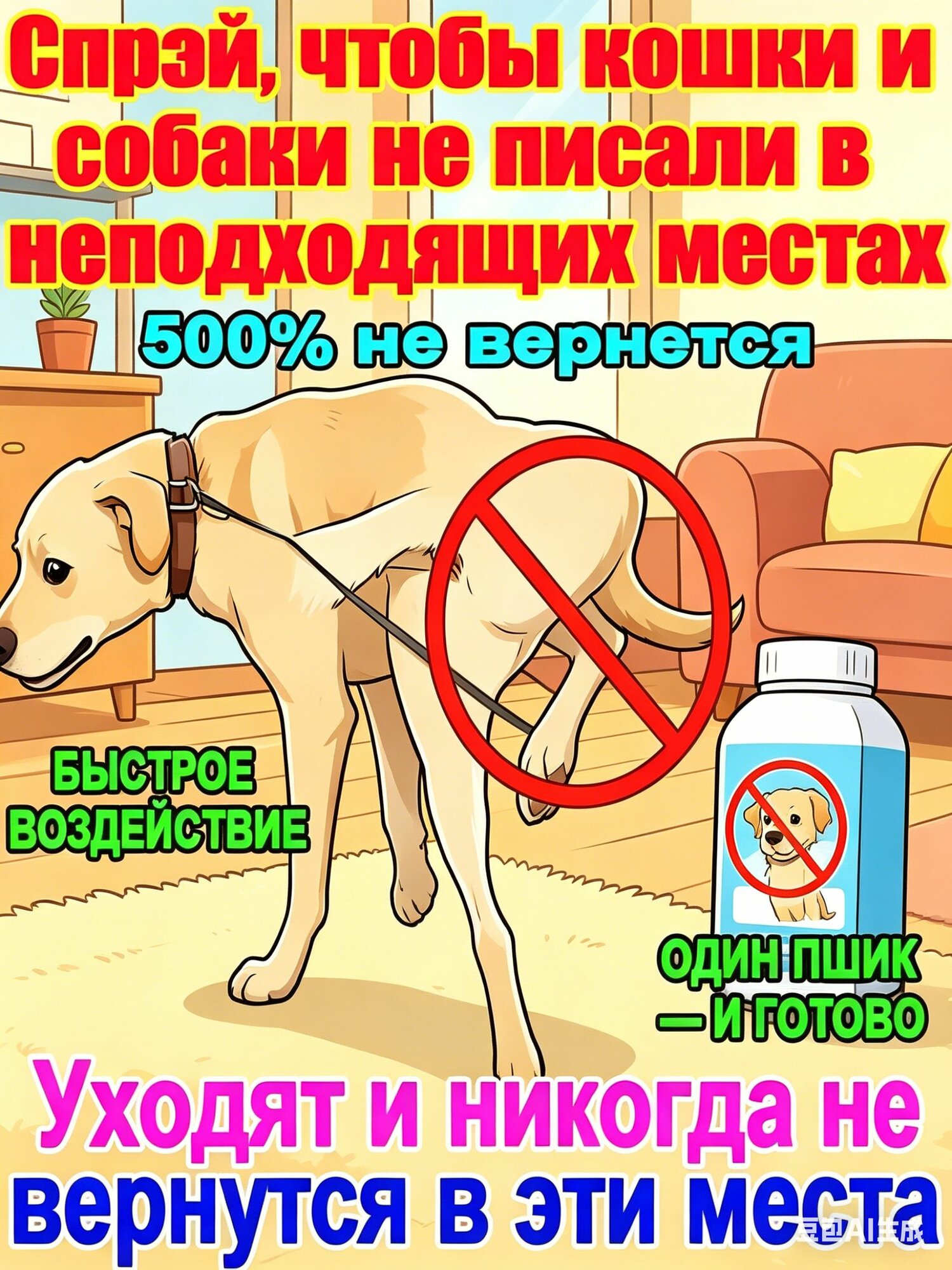Спрей-отпугиватель для кошек и собак "Антигадин" защита мебели и ковров от меток и царапания. Натуральный состав, мгновенное действие.