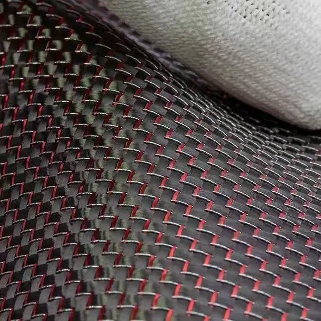 Углеродная ткань 3K200g, 100 см, с металлической проволокой, Красный, 1m X 1.5m, Red Silver