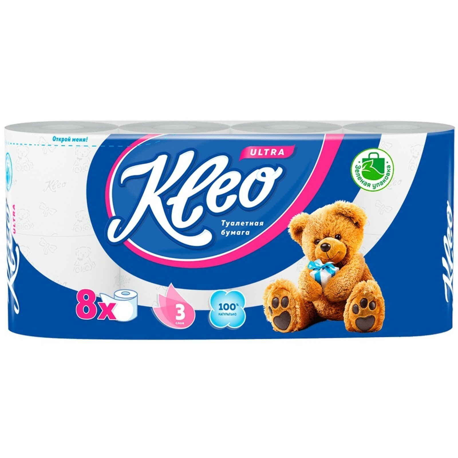Туалетная бумага Мягкий знак "Kleo", Ultra, 3 слоя, 8 рулонов, белая, матрасик
