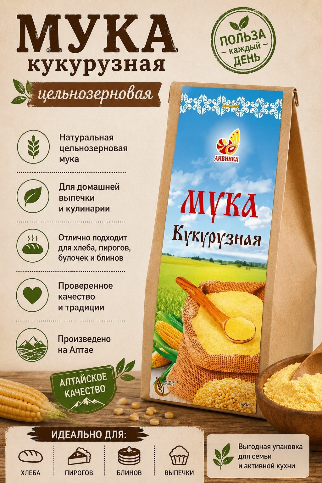 Мука кукурузная 300 г, Дивинка.