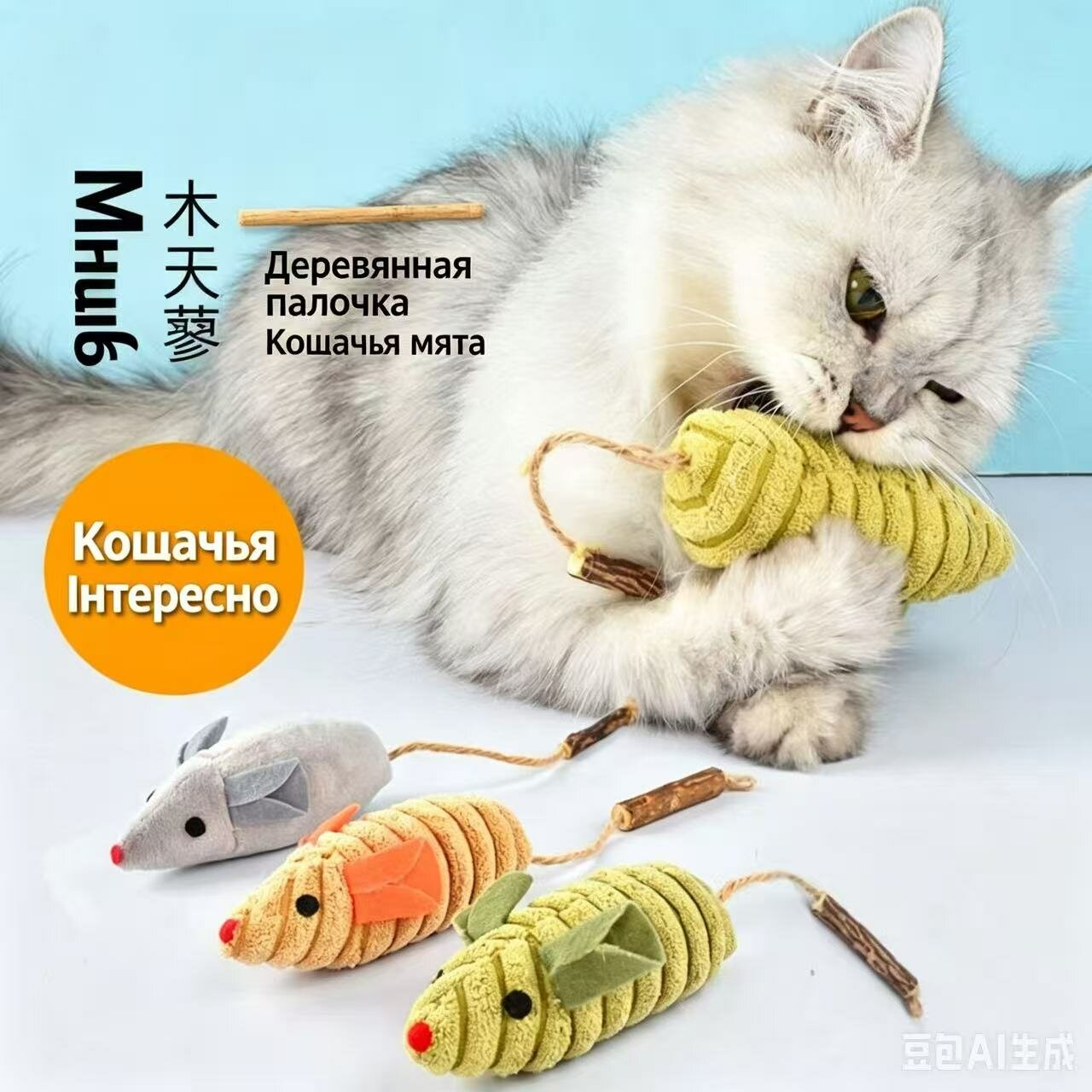 Имитация мыши из кошачьей мяты деревянная, игрушка для кошек, 3 шт, 23*5,5 см