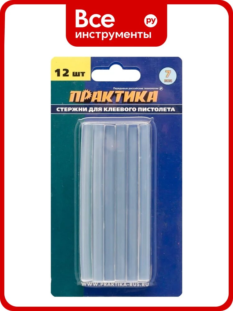 Клей белый, прозрачный (12 шт; 7х100 мм) для клеевого пистолета ПРАКТИКА