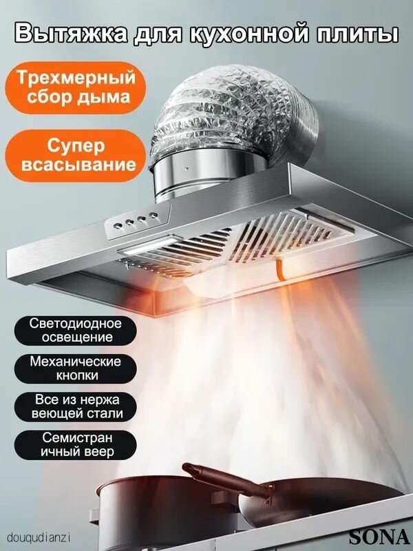 Кухонная вытяжка, 60см* 40см, Материал из нержавеющей стали