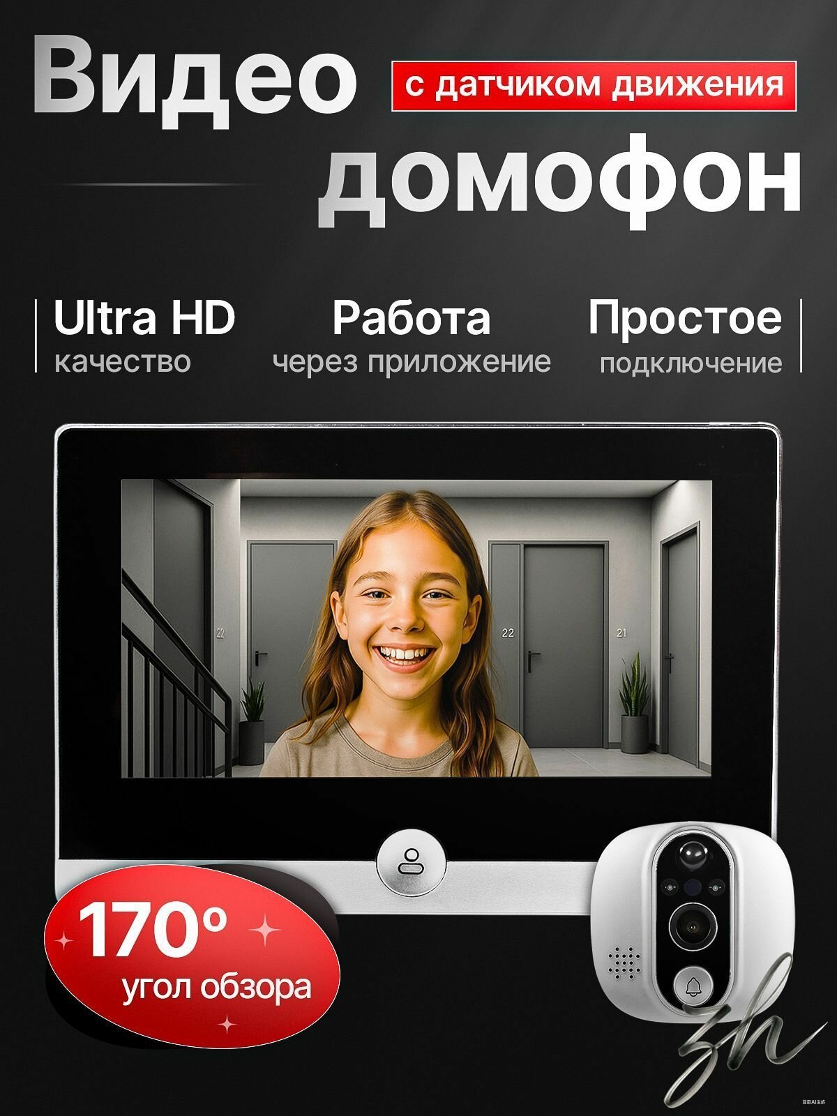 Wi-Fi дверной видеоглазок для входной двери WiFi Door Viewer, с датчиком движения и записью на карту памяти, с возможностью просмотра с телефона в режиме онлайн. Работа в приложении Smart Life (Tuya)