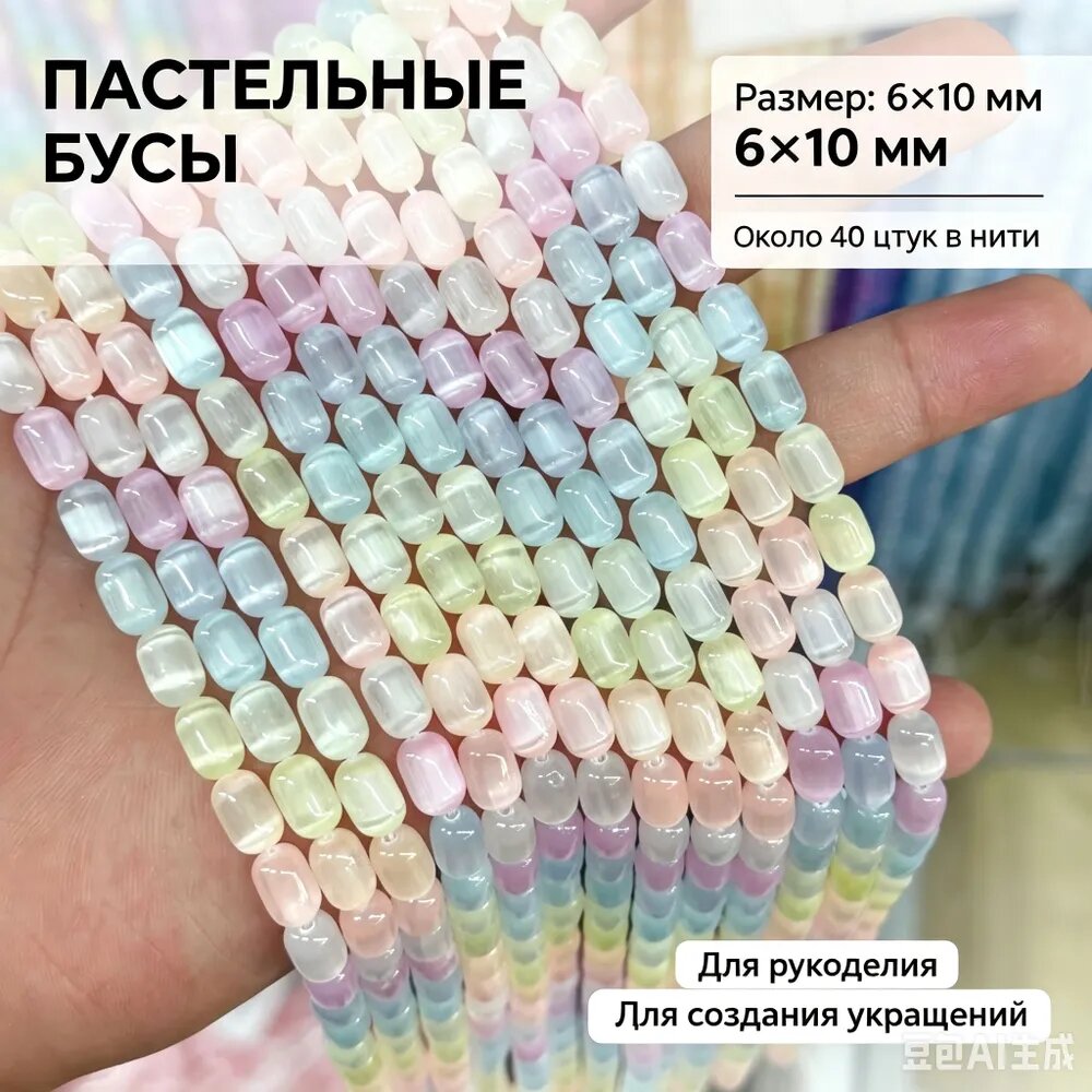 Натуральный селенит 9.7 мм, бусина-бочонок для бижутерии и рукоделия