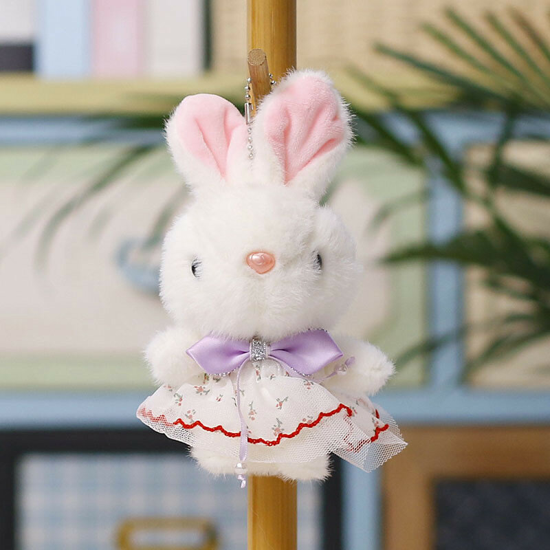 Fluffy bunny plush decor with short velvet for baby nursery and gift giving purplebowbunny